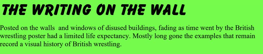 The Writing On The Wall – Wrestling Heritage